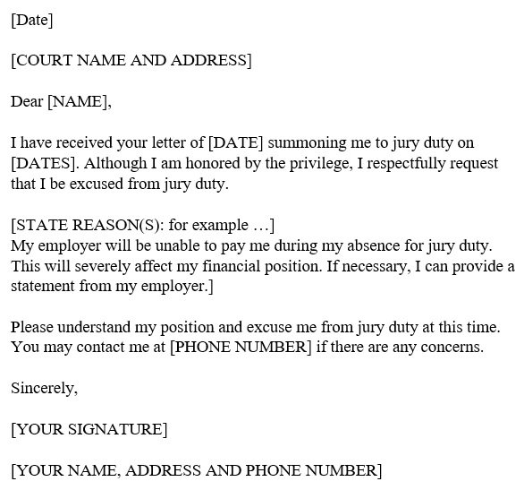 Free Jury Duty Excuse Letters Templates Word PDF TemplateData